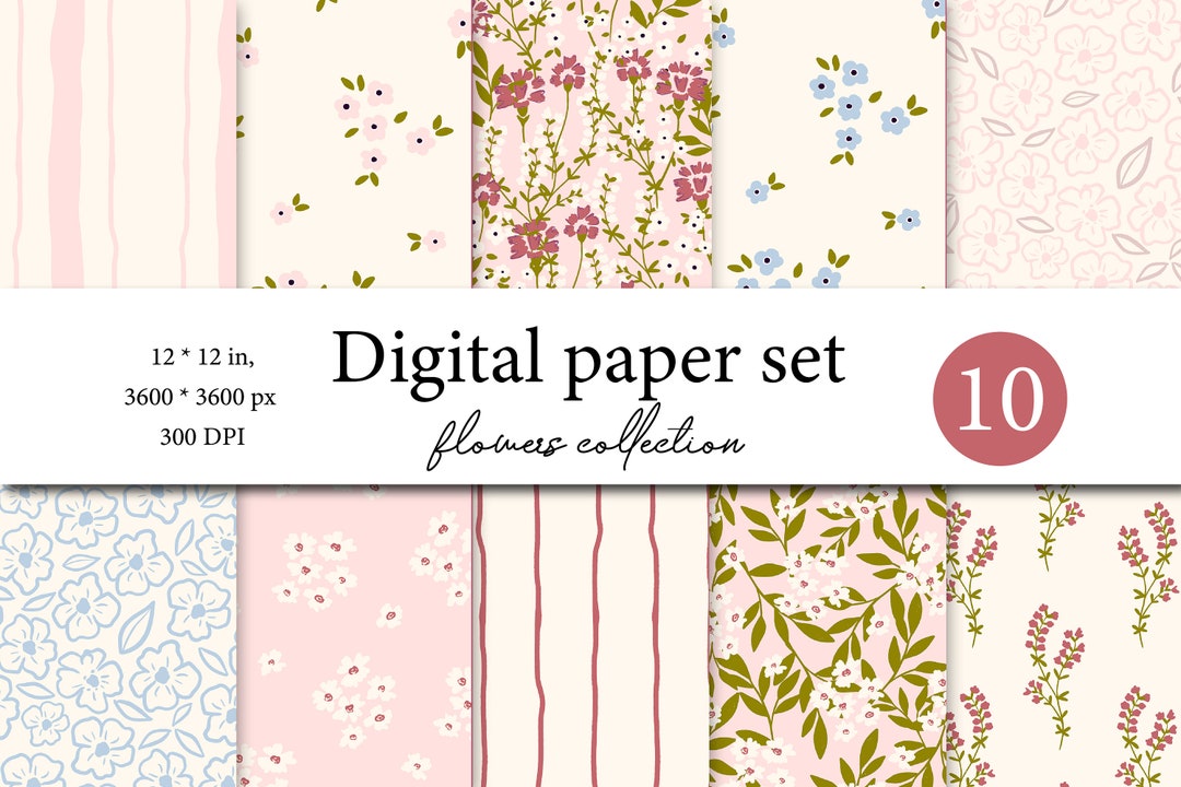 10 Flowers Seamless Digital Papers, Flowers Scrapbook Paper, Boho ...