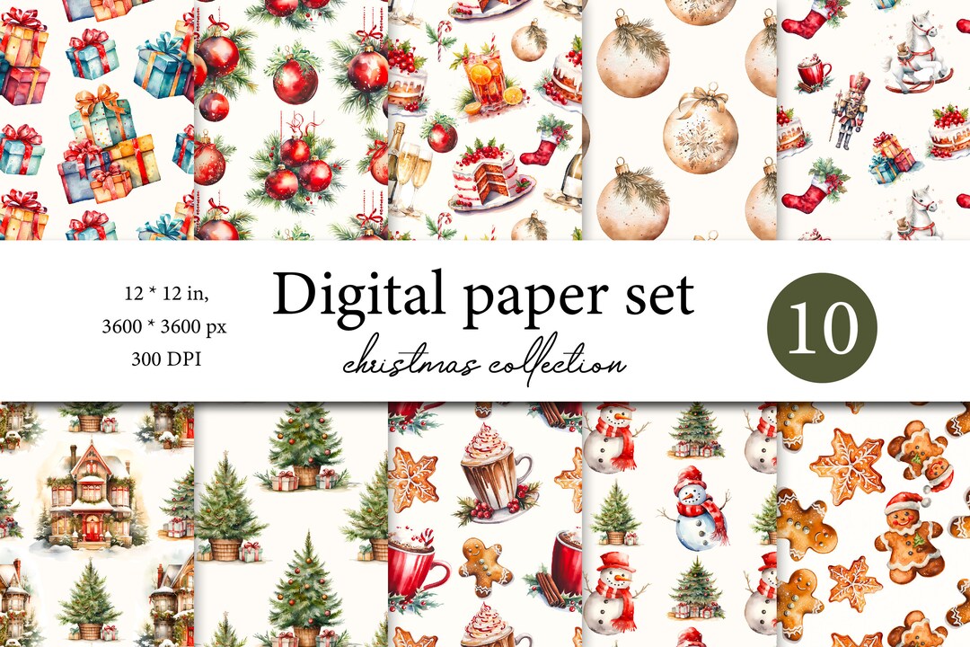 Watercolor Christmas Digital Paper - Christmas Background - Watercolor ...