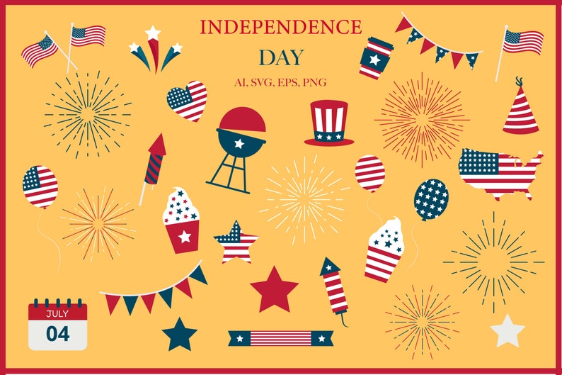 4th of July Digital Clipart, Independence Day Clipart, USA Flag Clipart ...