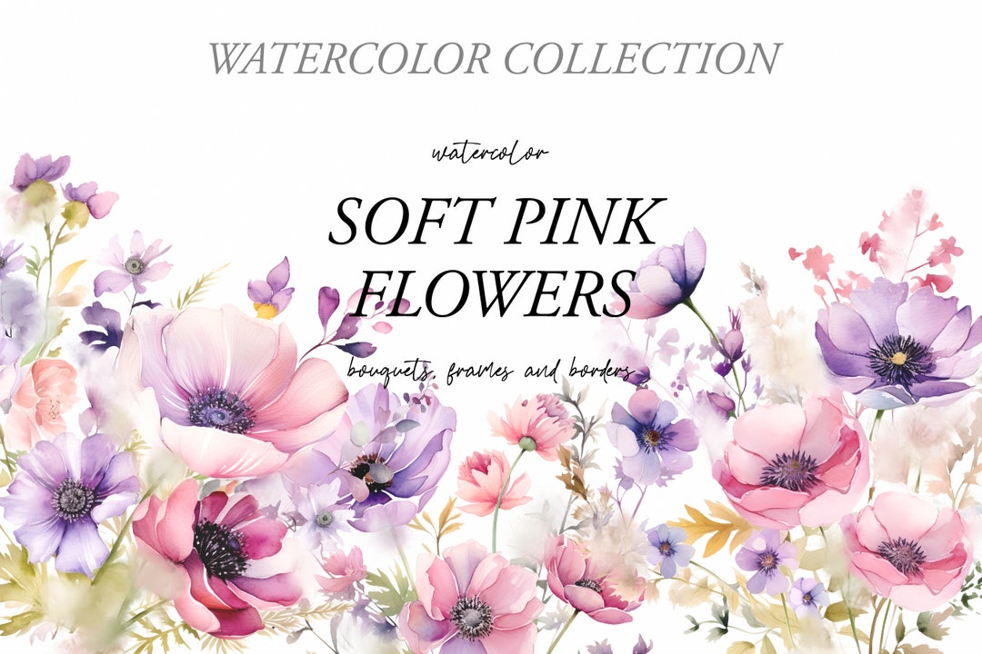 Watercolor Pink Bouquets Clipart: Delicate Floral Elements for Design ...