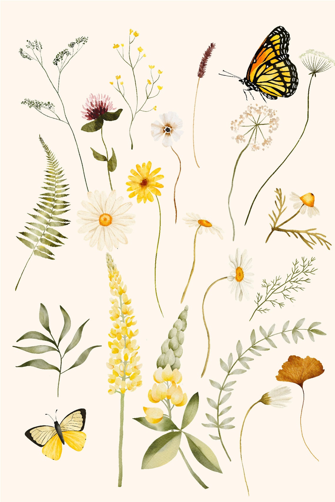 Wildflowers Watercolor Floral Clipart Wild Flowers Wedding - Etsy