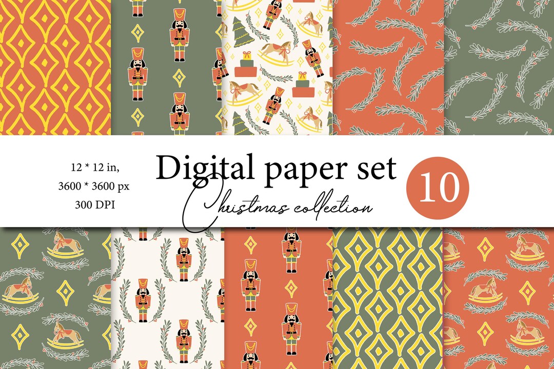 Christmas Digital Paper Set - Christmas Seamless Pattern - Holidays ...