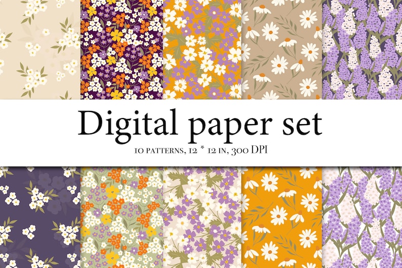 Pattern Clipart With Flowers Digital Paper Flowers Seamless Pattern ...