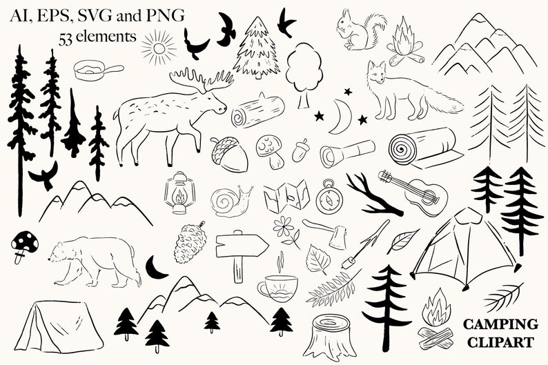 Adventurous Camping Vector Clipart - Explore the Outdoors With Mountain ...