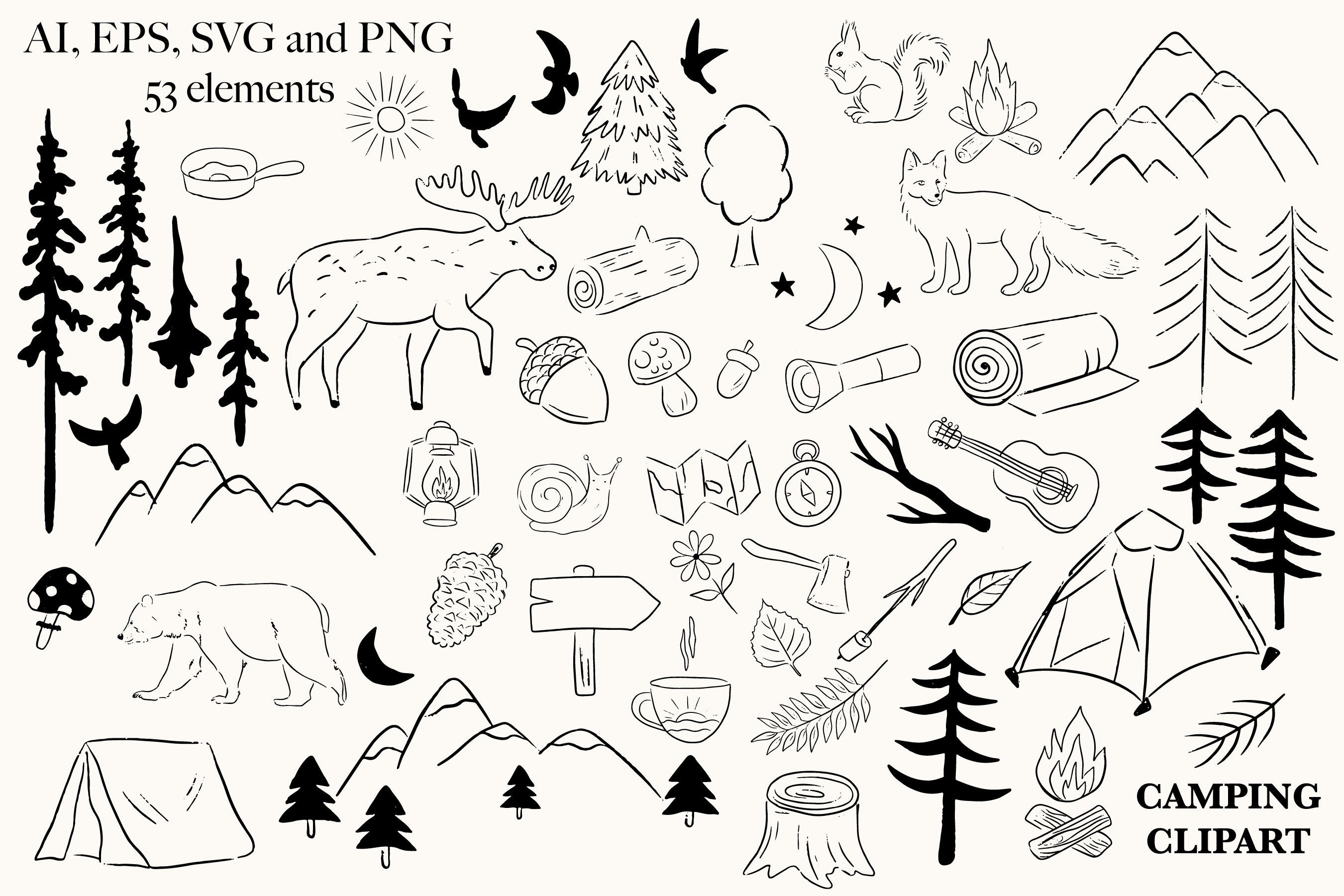 Adventurous Camping Vector Clipart Explore the Outdoors With - Etsy