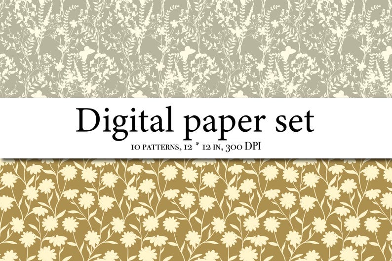 Floral Digital Paper Pack - Vintage Botanical Scrapbook Backgrounds ...