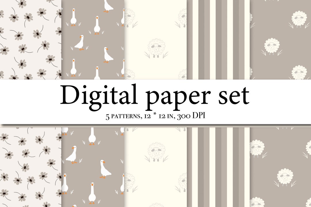 Set of 5 Pattern Digital Paper - Sheep Pastel - Pastel Pattern - Goose ...