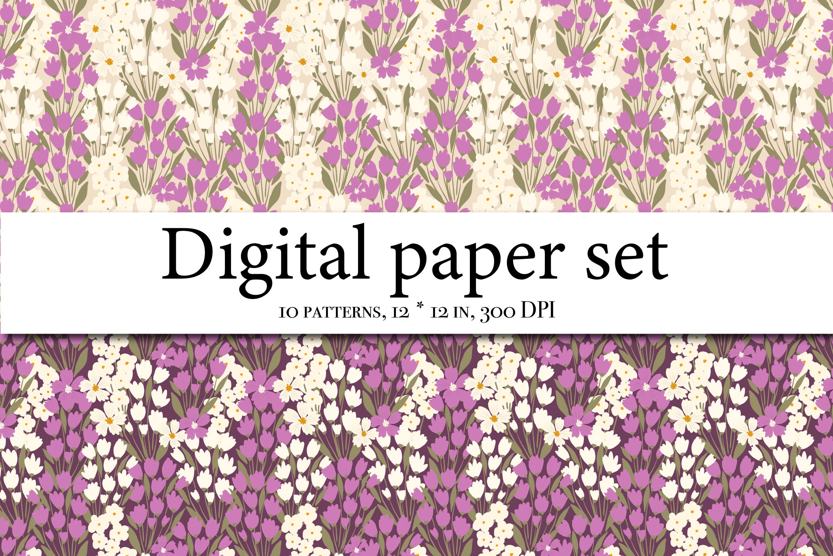 Pattern Clipart With Flowers Digital Paper- Flowers Seamless Pattern ...