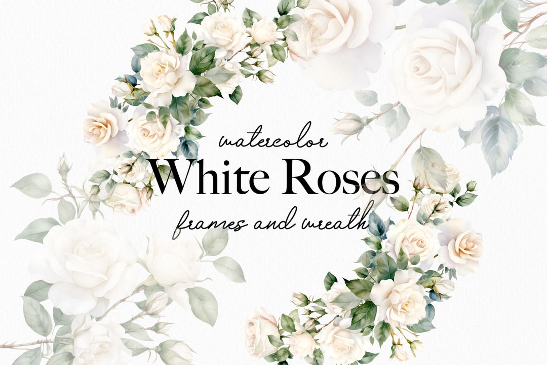 Boho White Roses Frame Clipart, Watercolor Floral Borders Png, Wedding ...