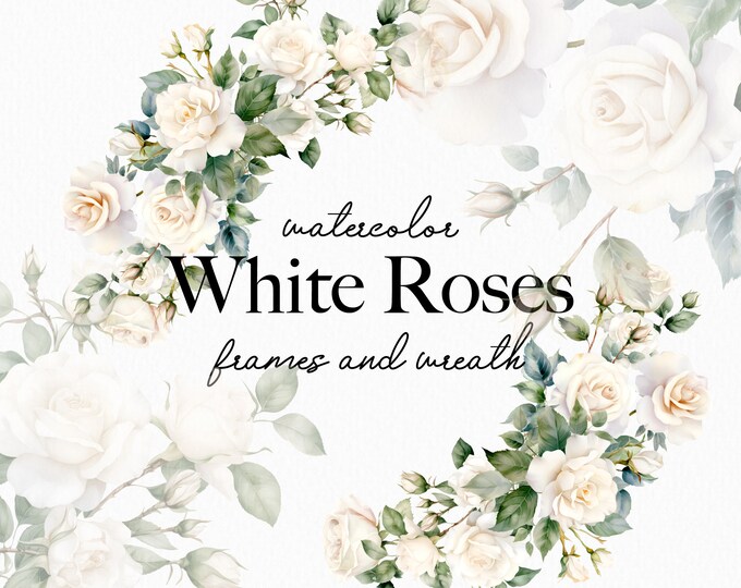 Boho Roses Frame Clipart, Watercolor White Floral Borders Png, Wedding ...