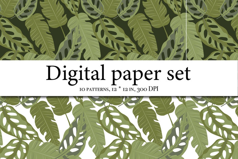 Bright Tropical Digital Paper Pack Tropic Seamless Pattern With Leaves ...
