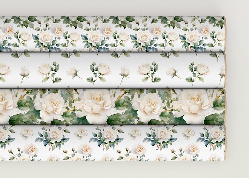 Watercolor Digital Paper Pack, White Roses Scrapbook, Roses Seamless ...