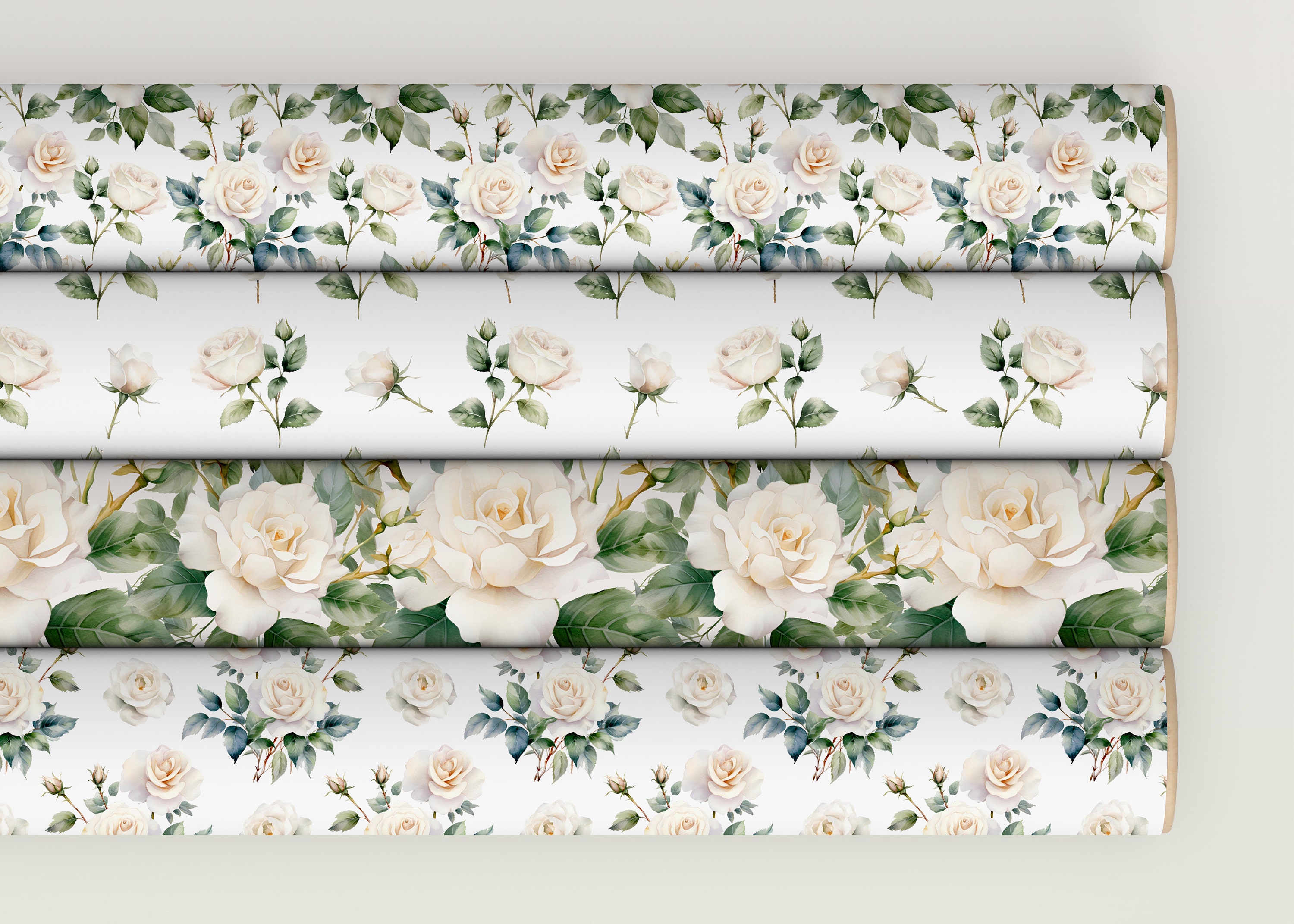 Watercolor Digital Paper Pack, White Roses Scrapbook, Roses Seamless ...