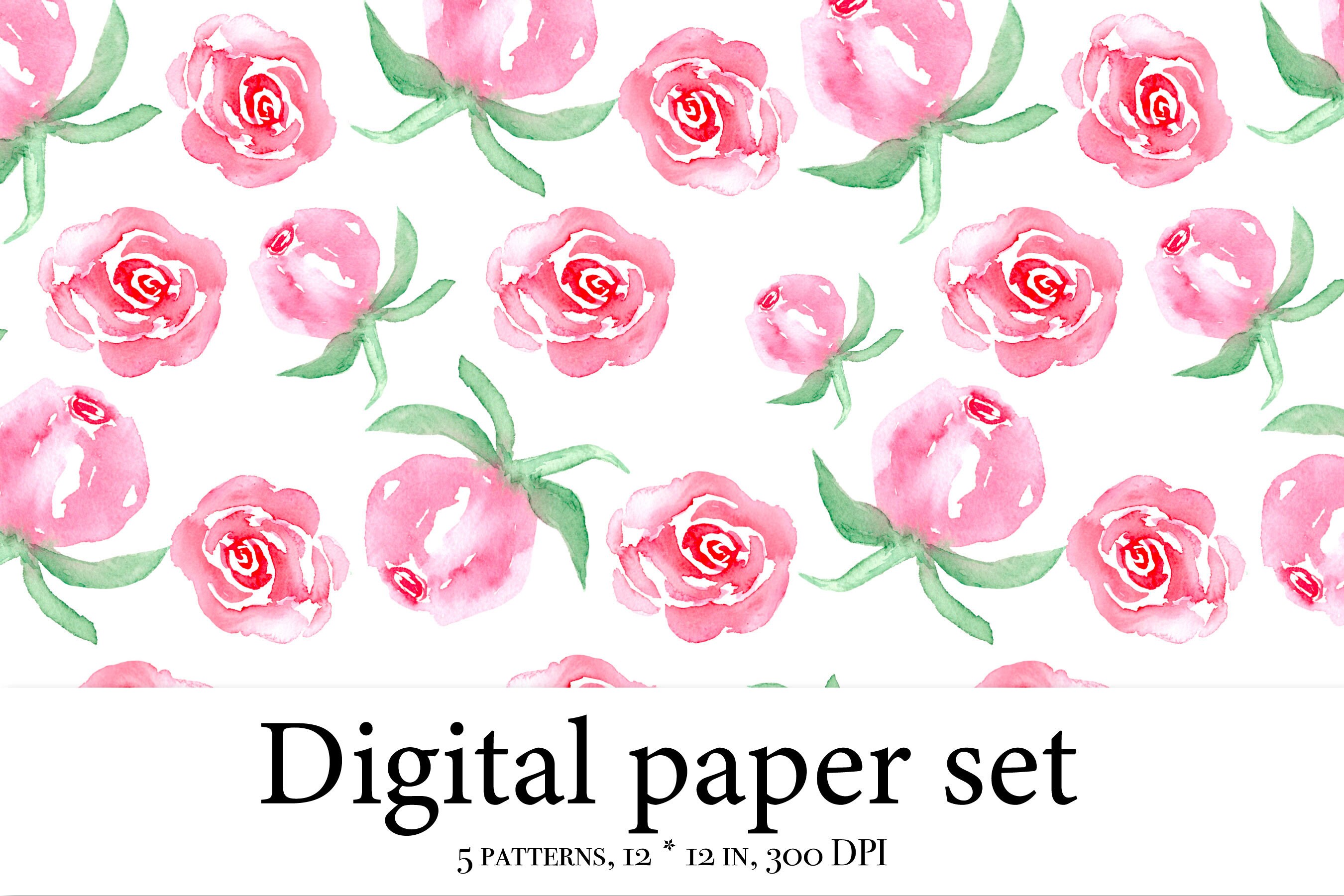 Watercolor Digital Paper Pack Pink Roses Scrapbook Roses - Etsy