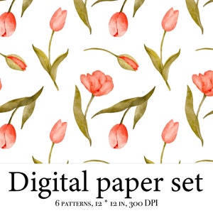 Watercolor Tulips Digital Paper, Tulips Seamless Pattern, Spring ...