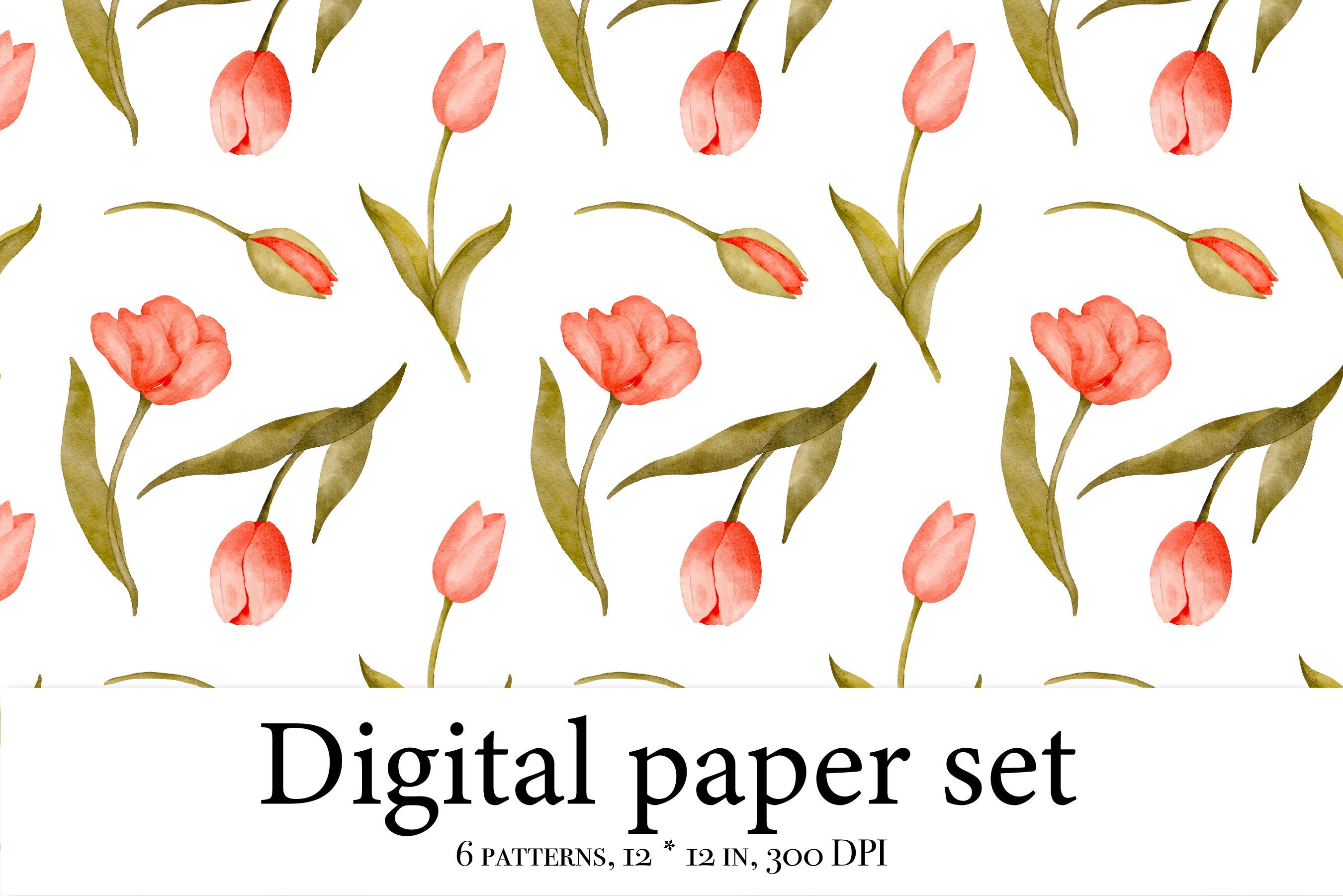 Watercolor Tulips Digital Paper, Tulips Seamless Pattern, Spring ...