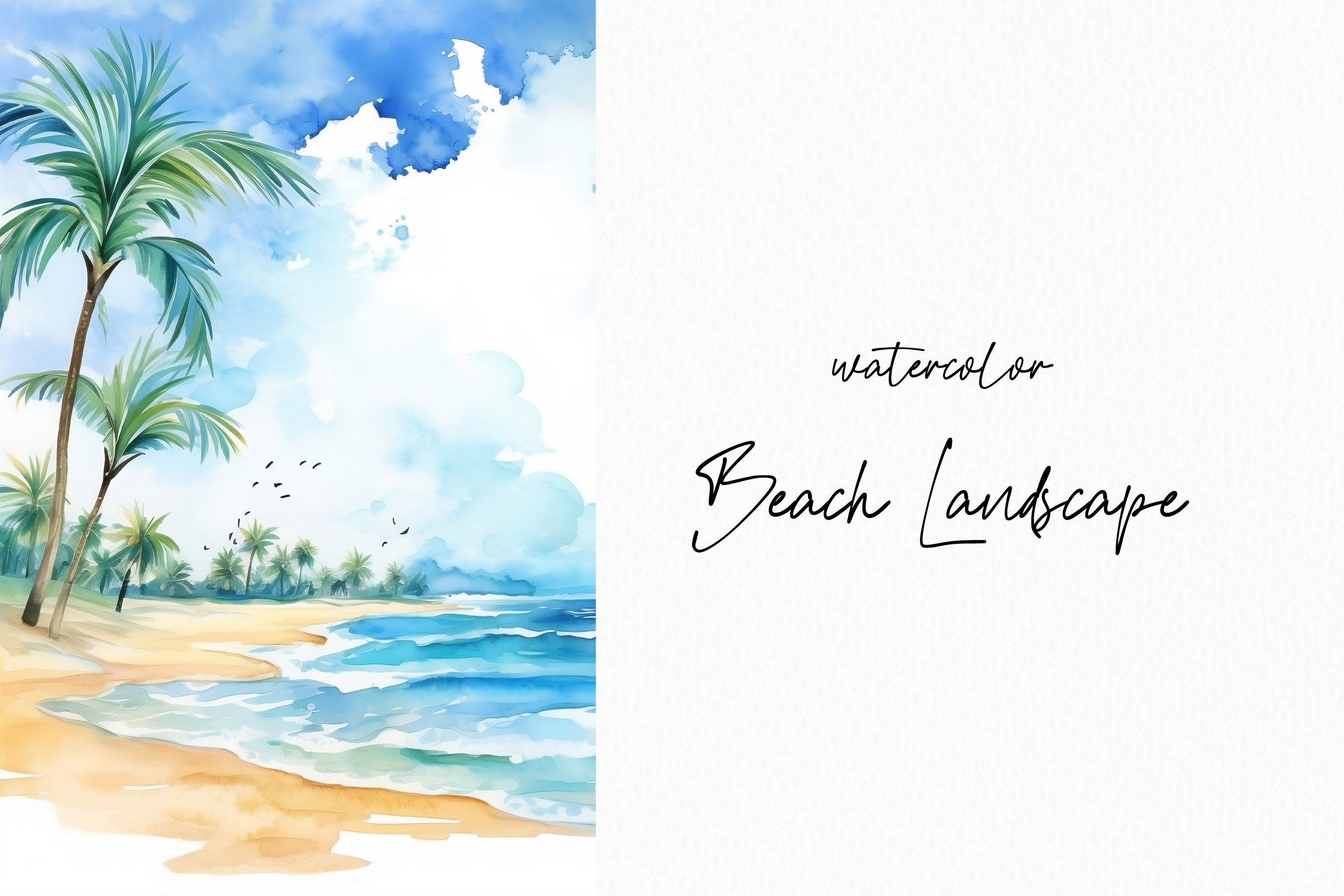 Watercolor Beach Clipart - Watercolor Nature Scenery Background - Beach ...