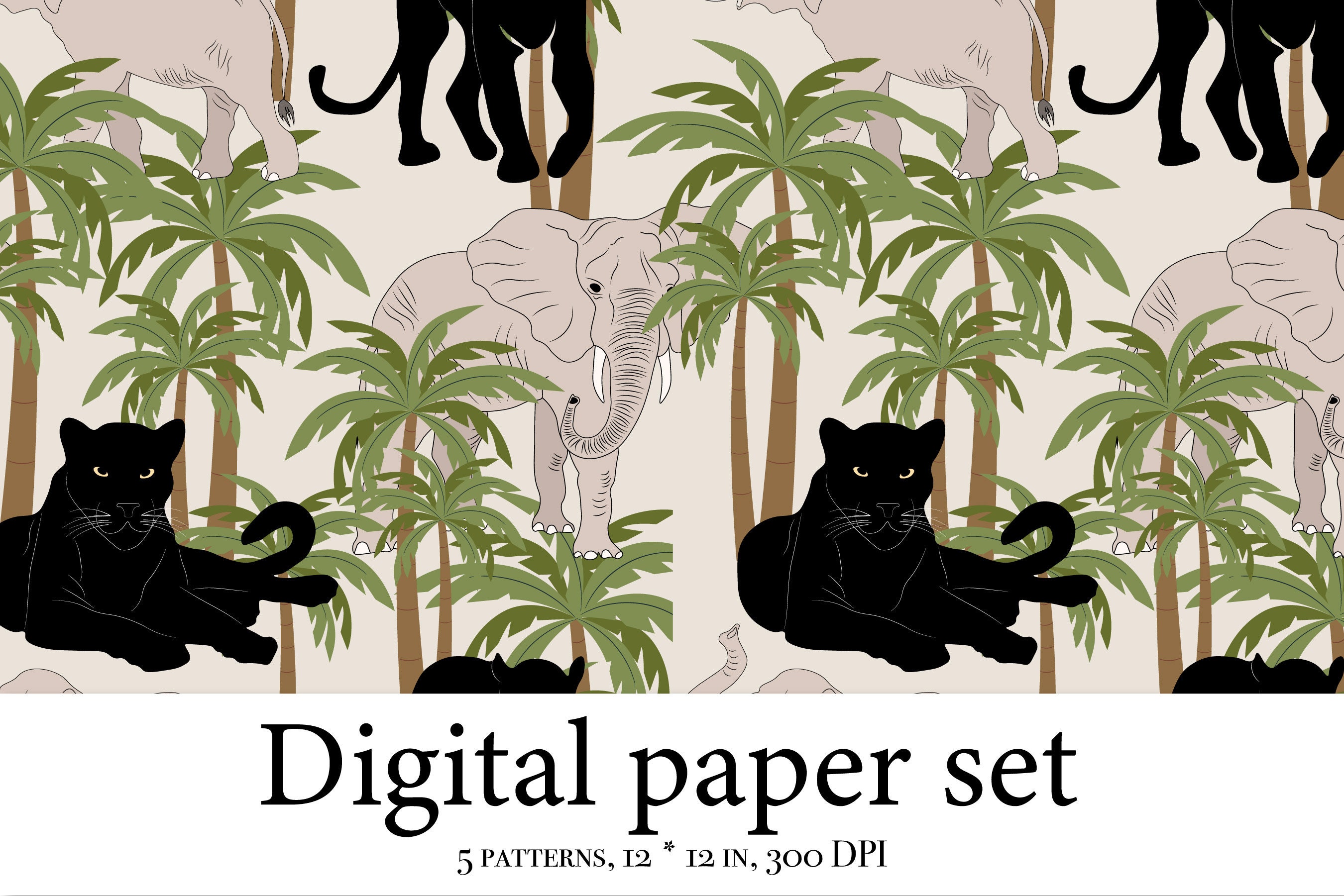 Safari Digital Papers Panthers Seamless Pattern Scrapbook Paper Jungle ...