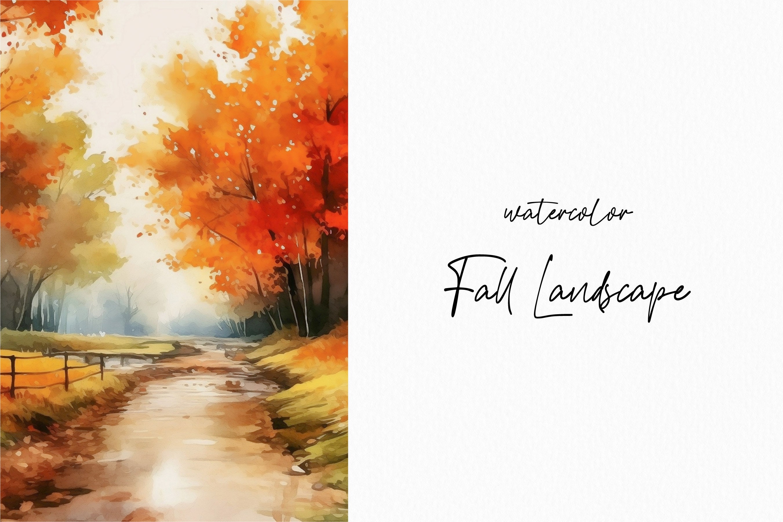 Watercolor Fall Clipart Watercolor Autumn Nature Scenery - Etsy