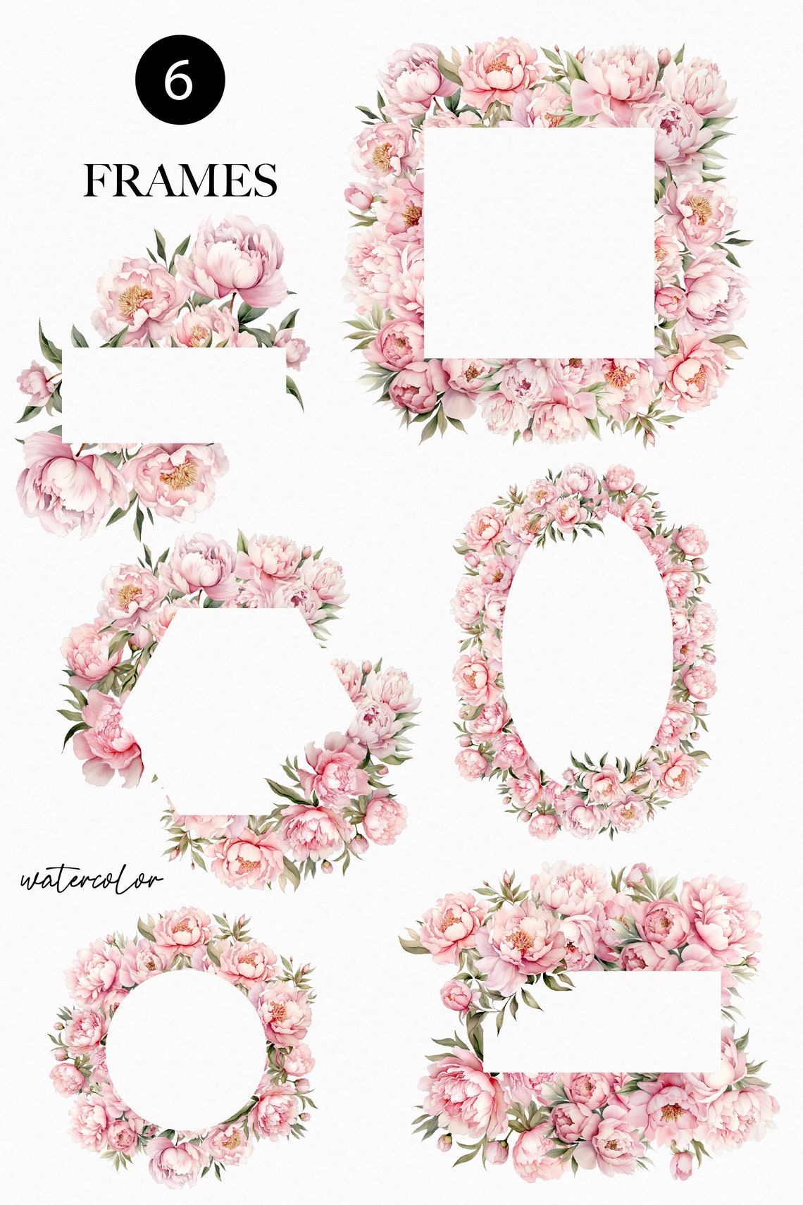 Romantic Watercolor Blush Peonies Clipart and Frames - Elegant Designs ...
