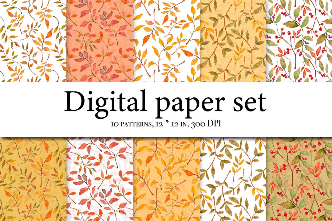 Watercolor Fall Leaves Digital Paper - Autumn Pattern - Rustic ...