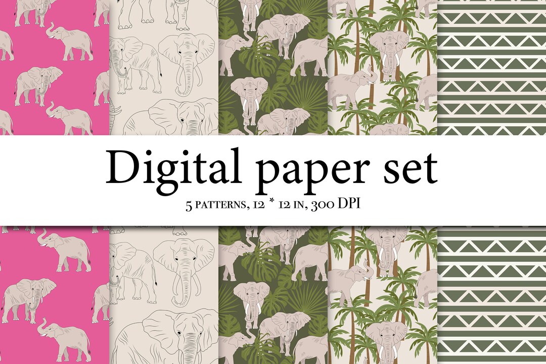 Elephant Digital Papers - Elephant Seamless Pattern - Scrapbook Paper ...