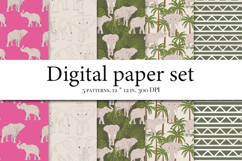 Elephant Digital Papers Elephant Seamless Pattern Scrapbook Paper ...