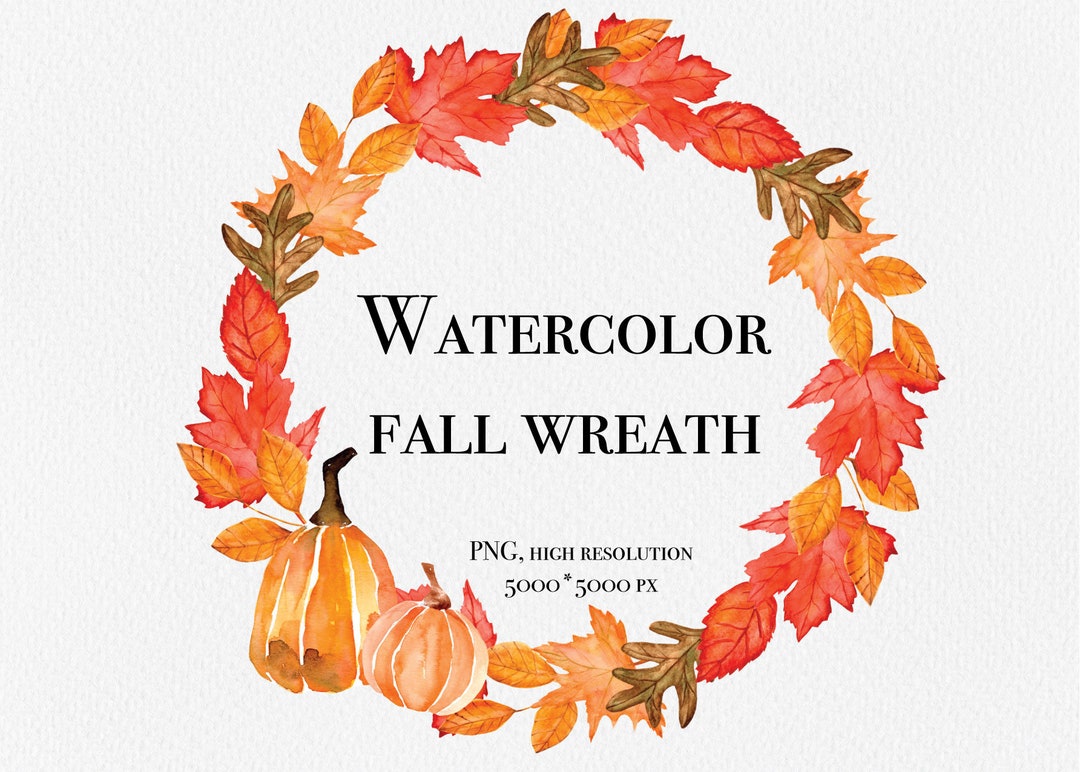 Watercolor Autumn Leaves Wreath - Cute Fall Clipart for Thanksgiving ...