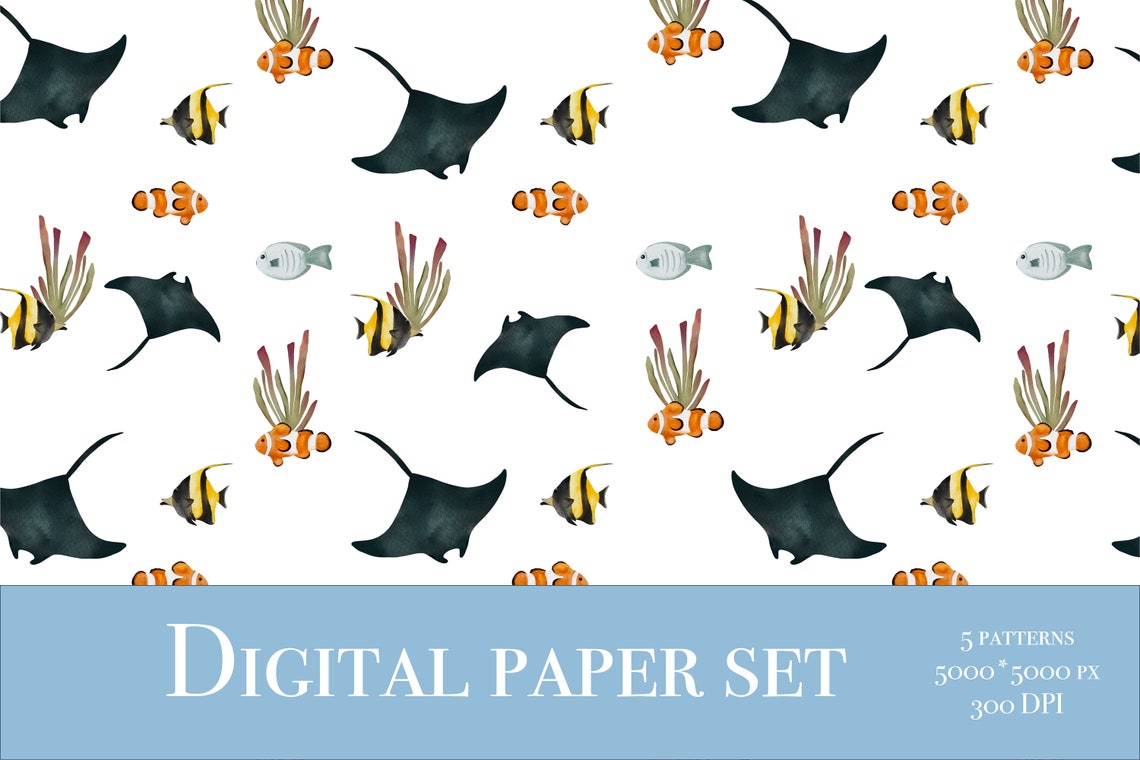 Underwater Digital Paper Seamless Digital Paper Ocean Digital Papers ...