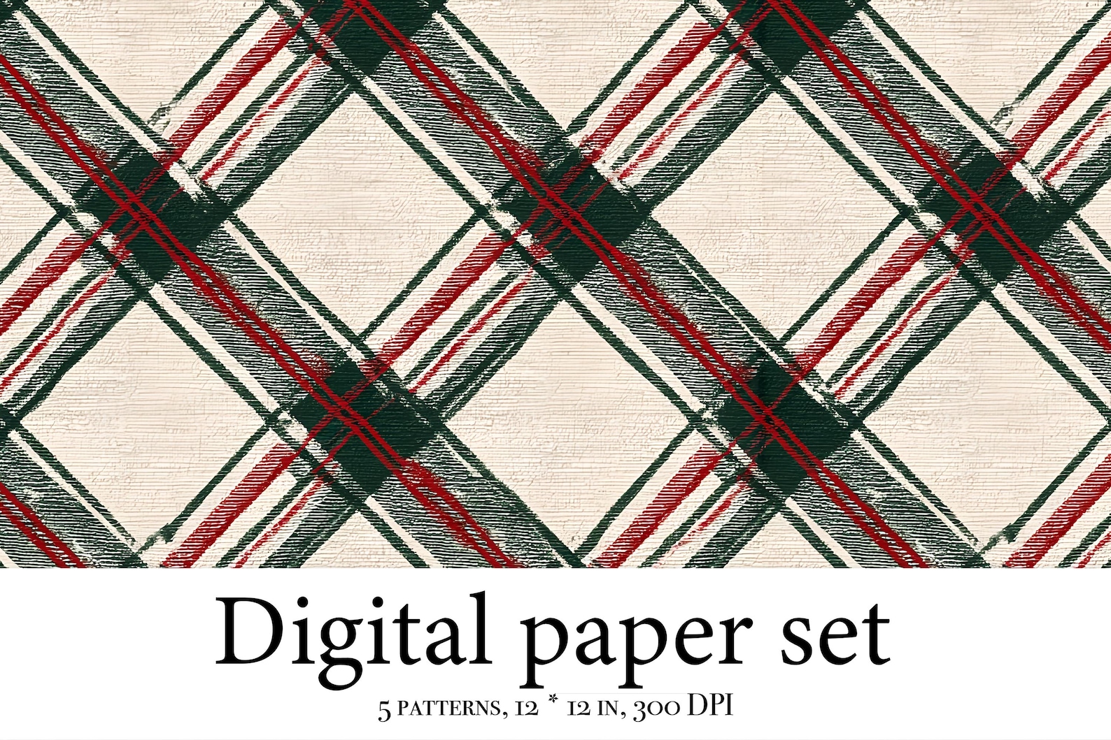 Vintage Christmas Plaid Digital Paper Bundle – 5 Seamless Tartan ...