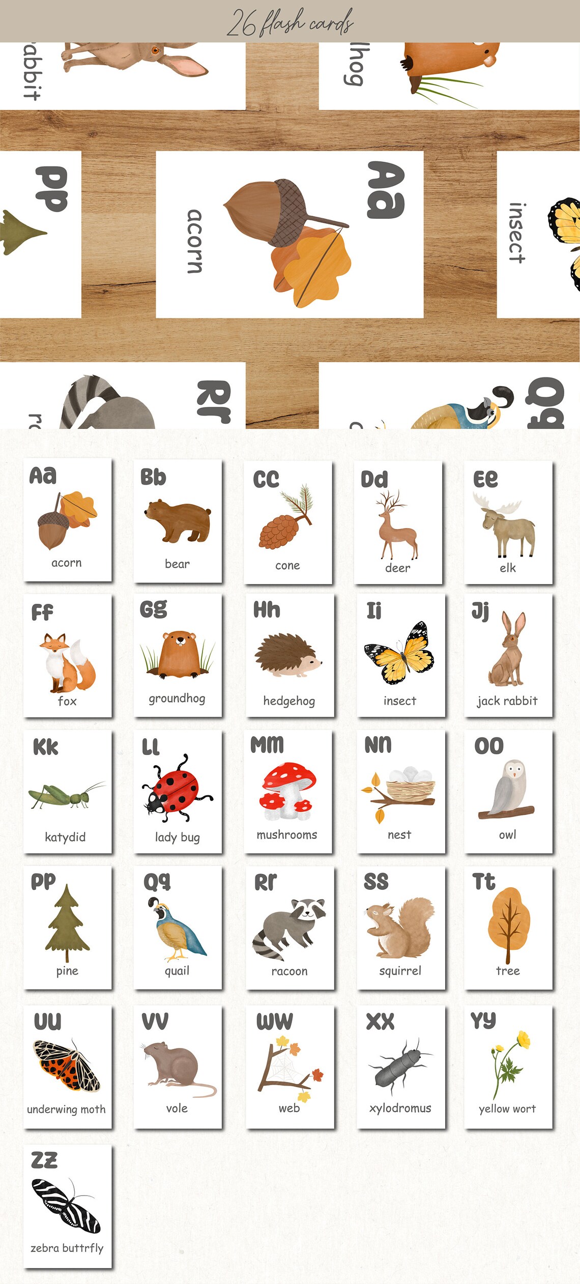Woodland Alphabet Flashcards Forest Alphabet Cards Homeschool ABC Cards ...