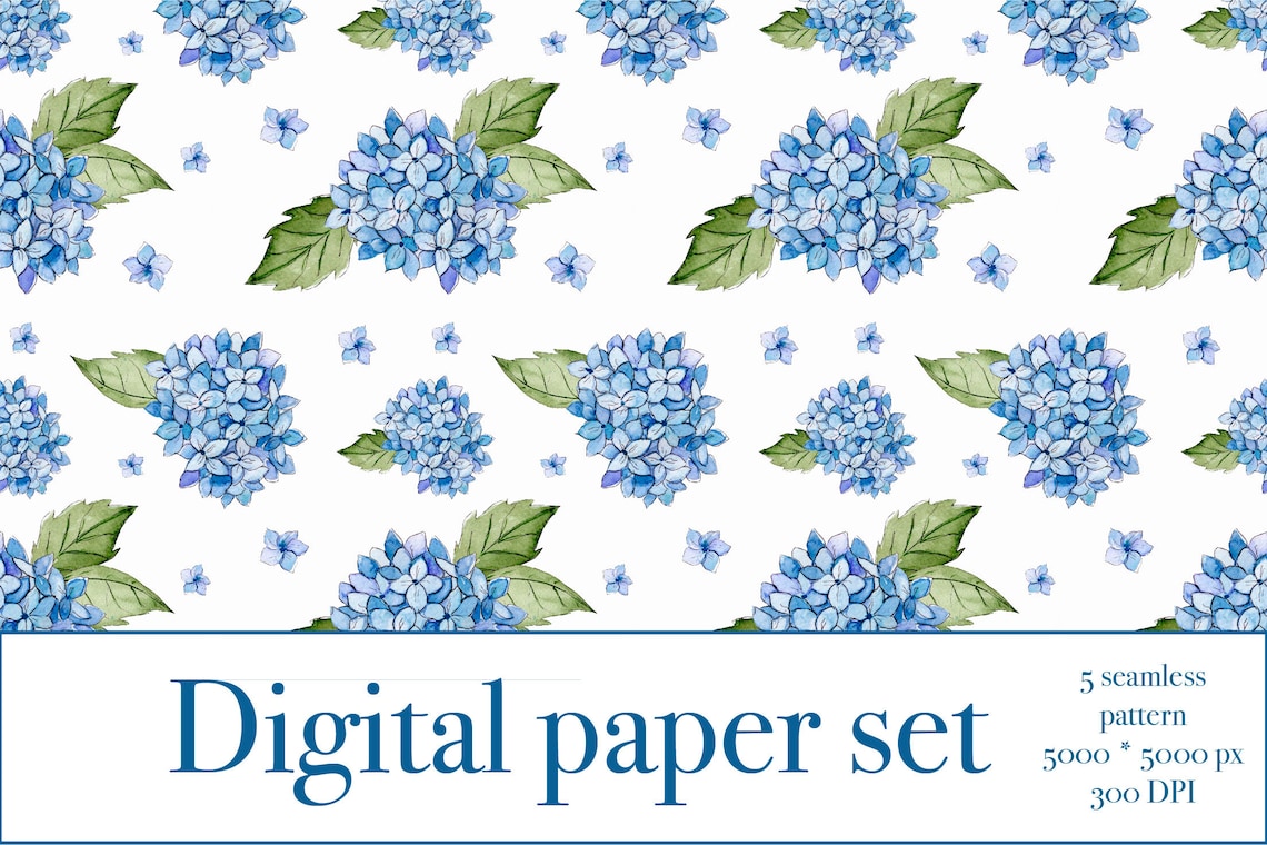 Watercolor Digital Paper Pack Hydrangea Scrapbook Hydrangea - Etsy