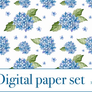 Watercolor Digital Paper Pack, Hydrangea Scrapbook, Hydrangea Seamless ...