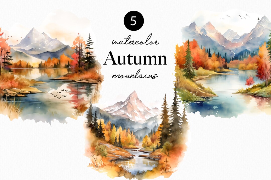 Watercolor Fall Clipart - Watercolor Autumn Nature Scenery Background ...