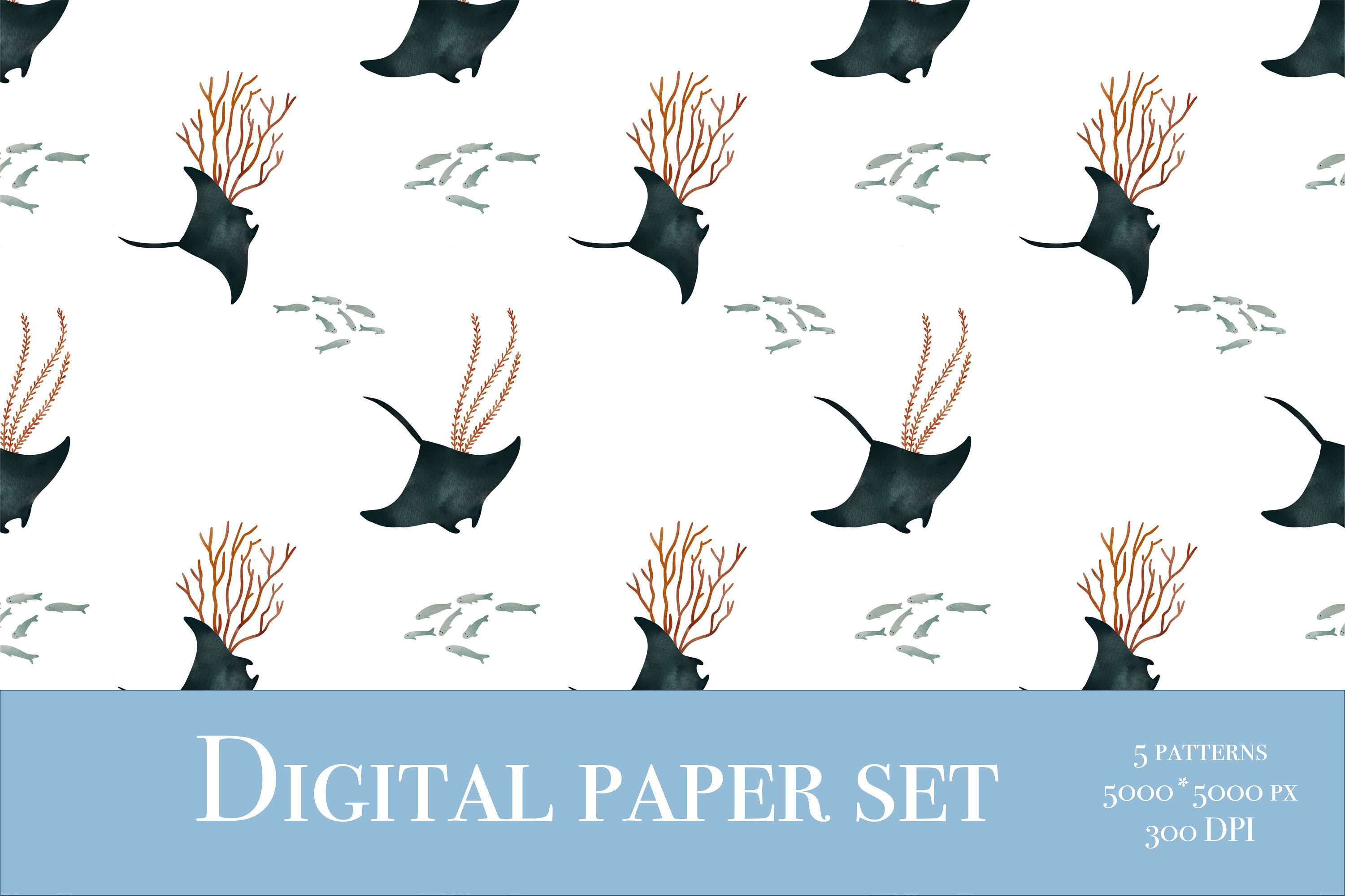 Underwater Digital Paper Seamless Digital Paper Ocean Digital Papers ...