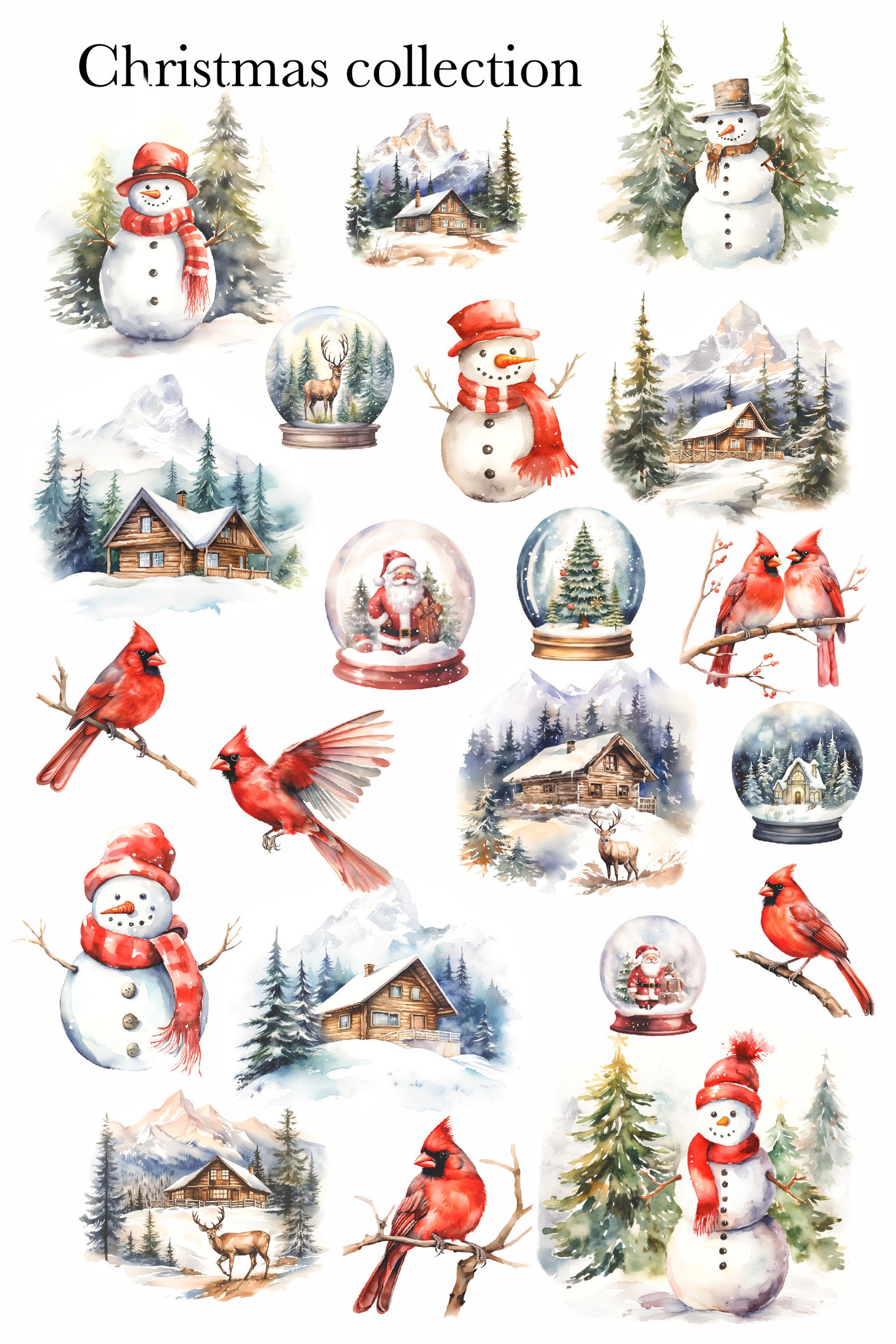 Watercolor Christmas Clipart PNG - Christmas Bundle Clipart ...