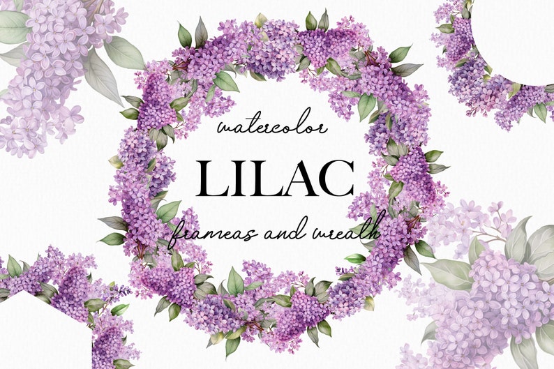 Watercolor Lilac Frame - Watercolor Lilac - Lilac Bouquets Wreath ...