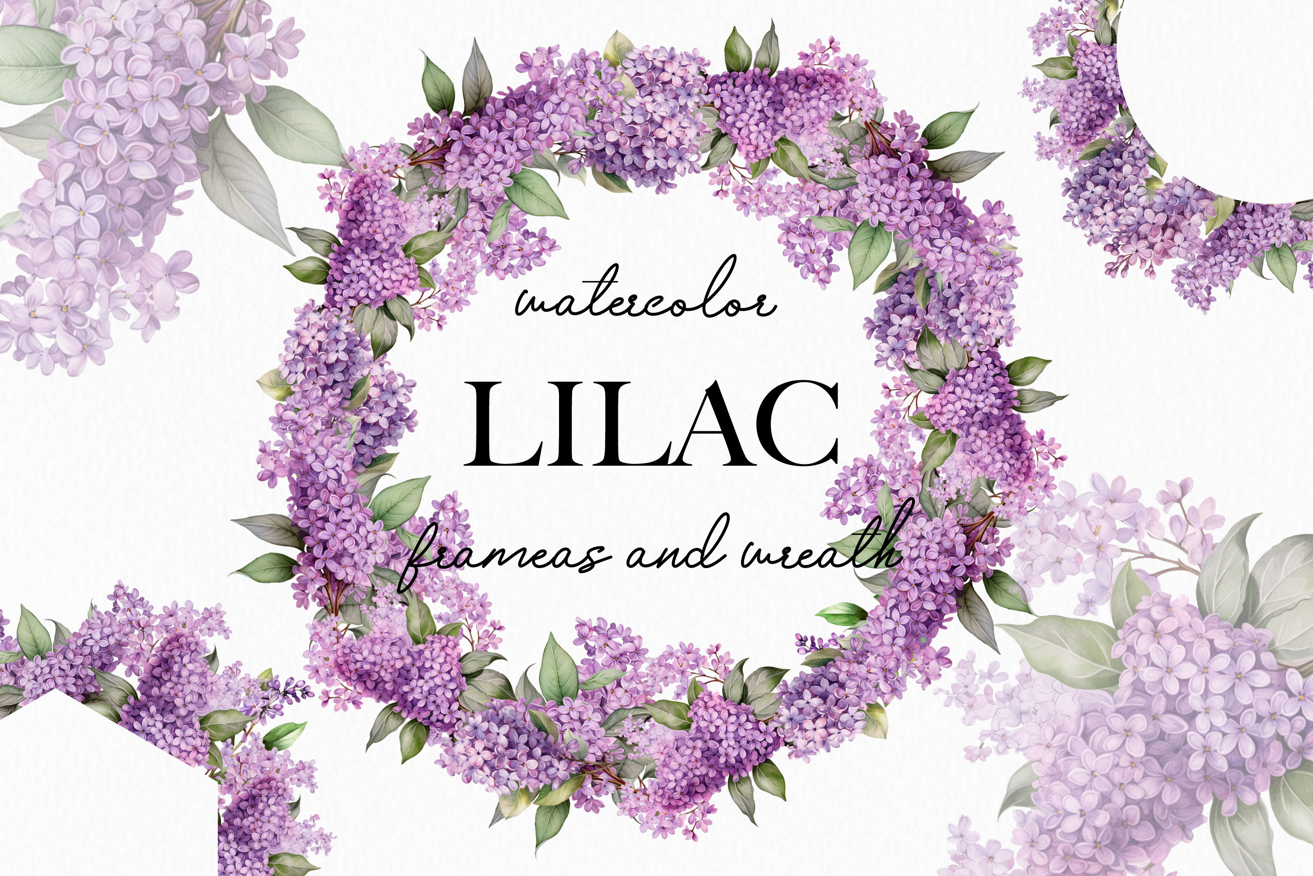 Watercolor Lilac Frame - Watercolor Lilac - Lilac Bouquets Wreath ...