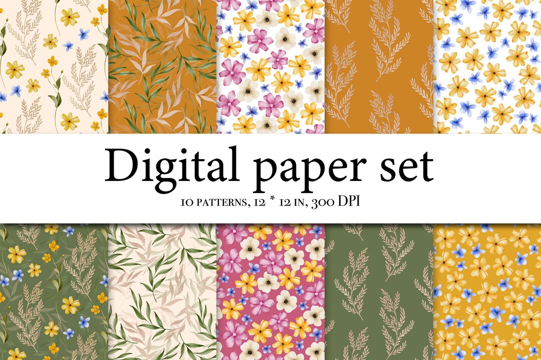 Wildflowers Aesthetics Digital Paper, Meadow Watercolor Flowers, Tiny ...