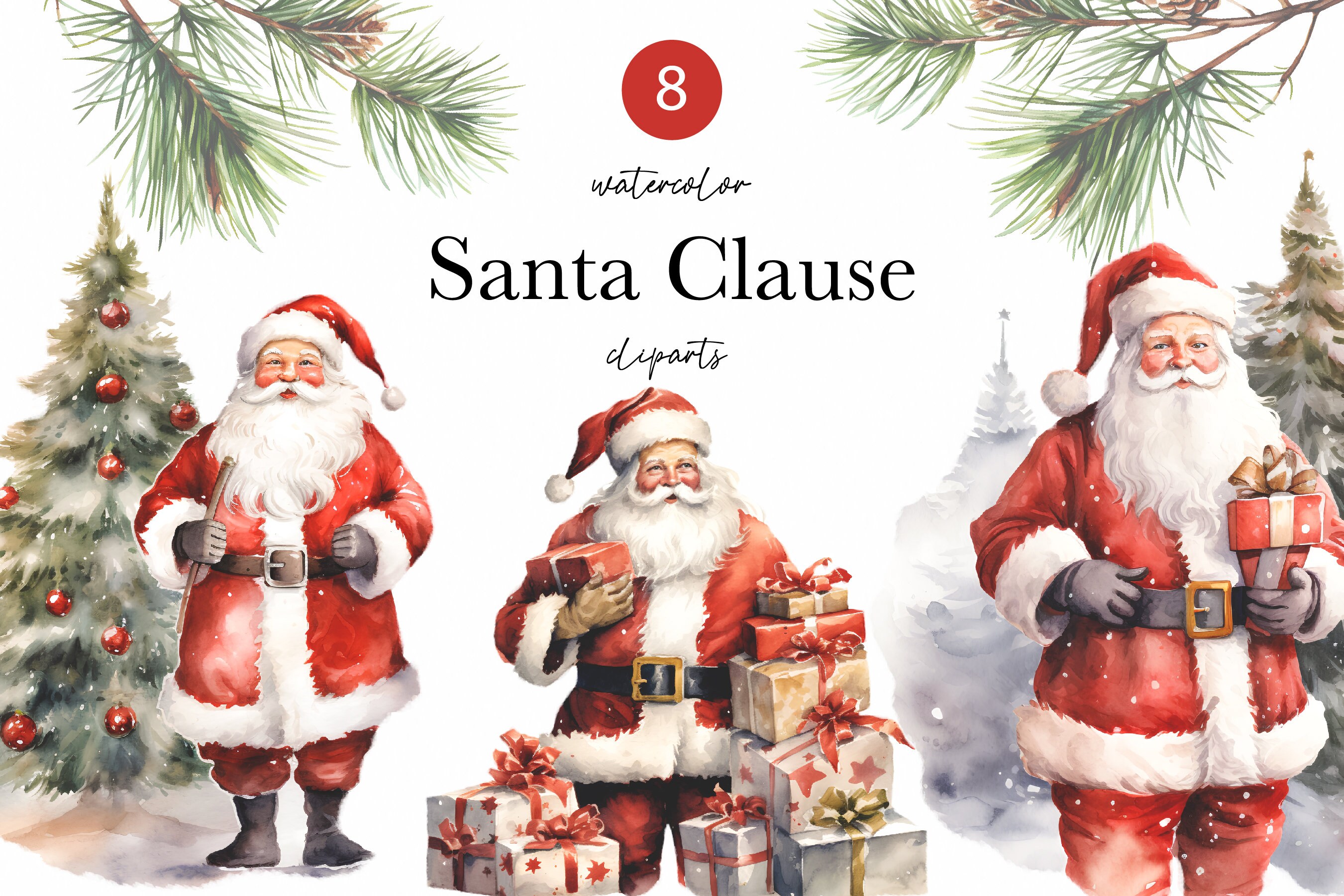 Watercolor Santa Claus Clipart Set watercolor Santa Clipart - Etsy