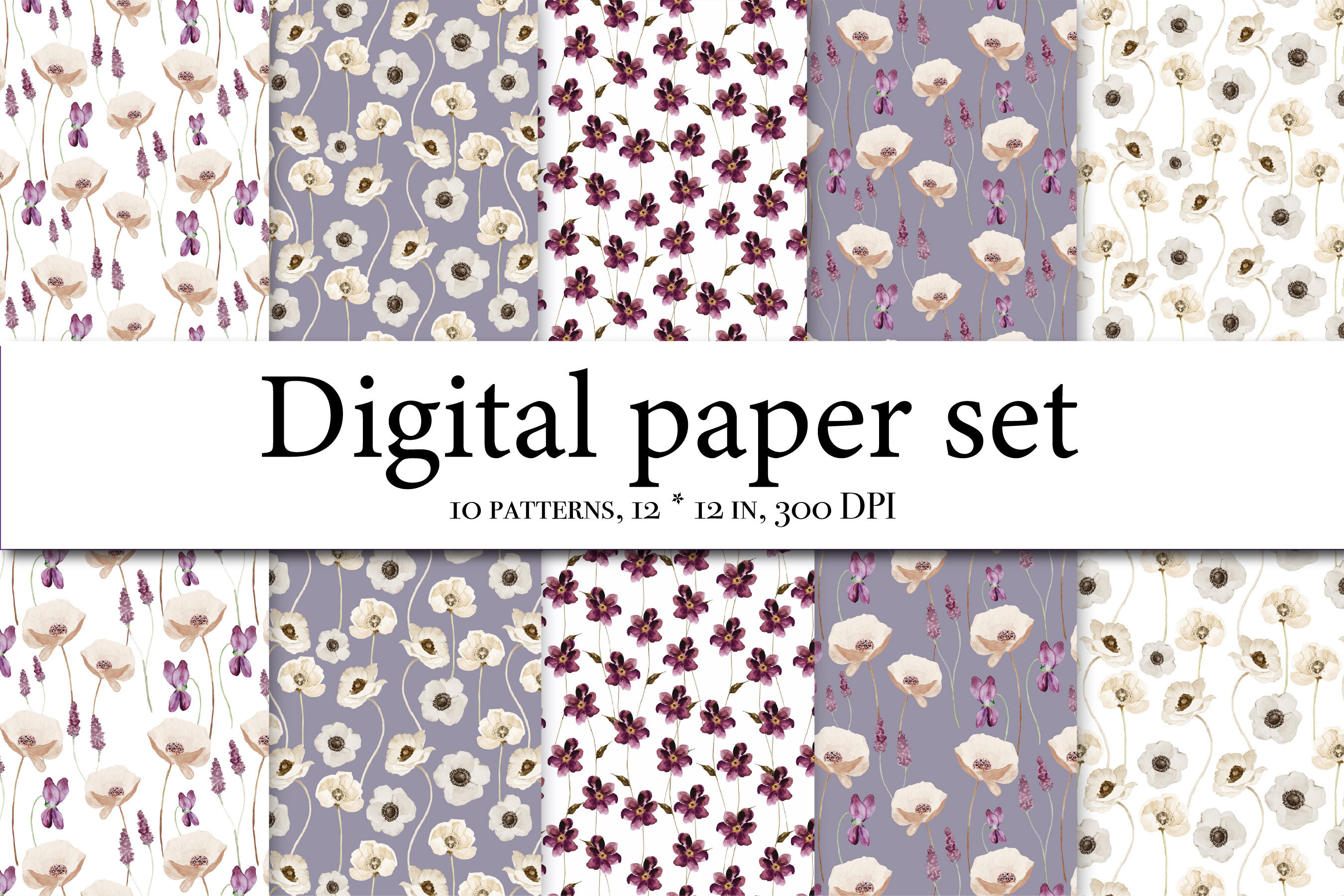 Patterns Clipart With Flowers Digital Paper Set Watercolor Flowers - Etsy