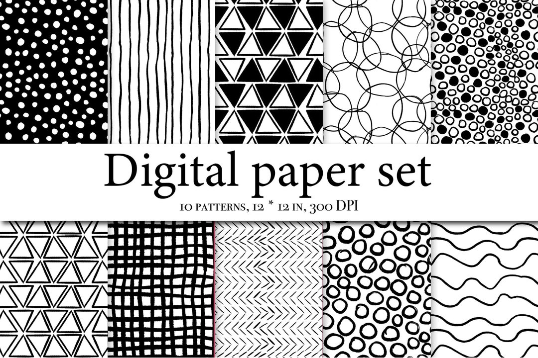 Black and White Digital Paper, Black Doodle, Abstract Patterns Clipart ...