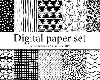 Digital Papers Black & White Digital Paper Hand Drawn - Etsy