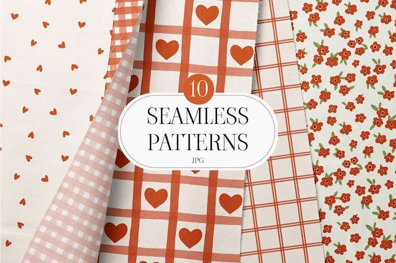 100 Seamless Valentine Patterns Bundle, Heart Gingham Plaid Digital ...