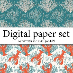 Sea Digital Paper-underwater Ocean - Crab Digital Paper - Lighthouse ...