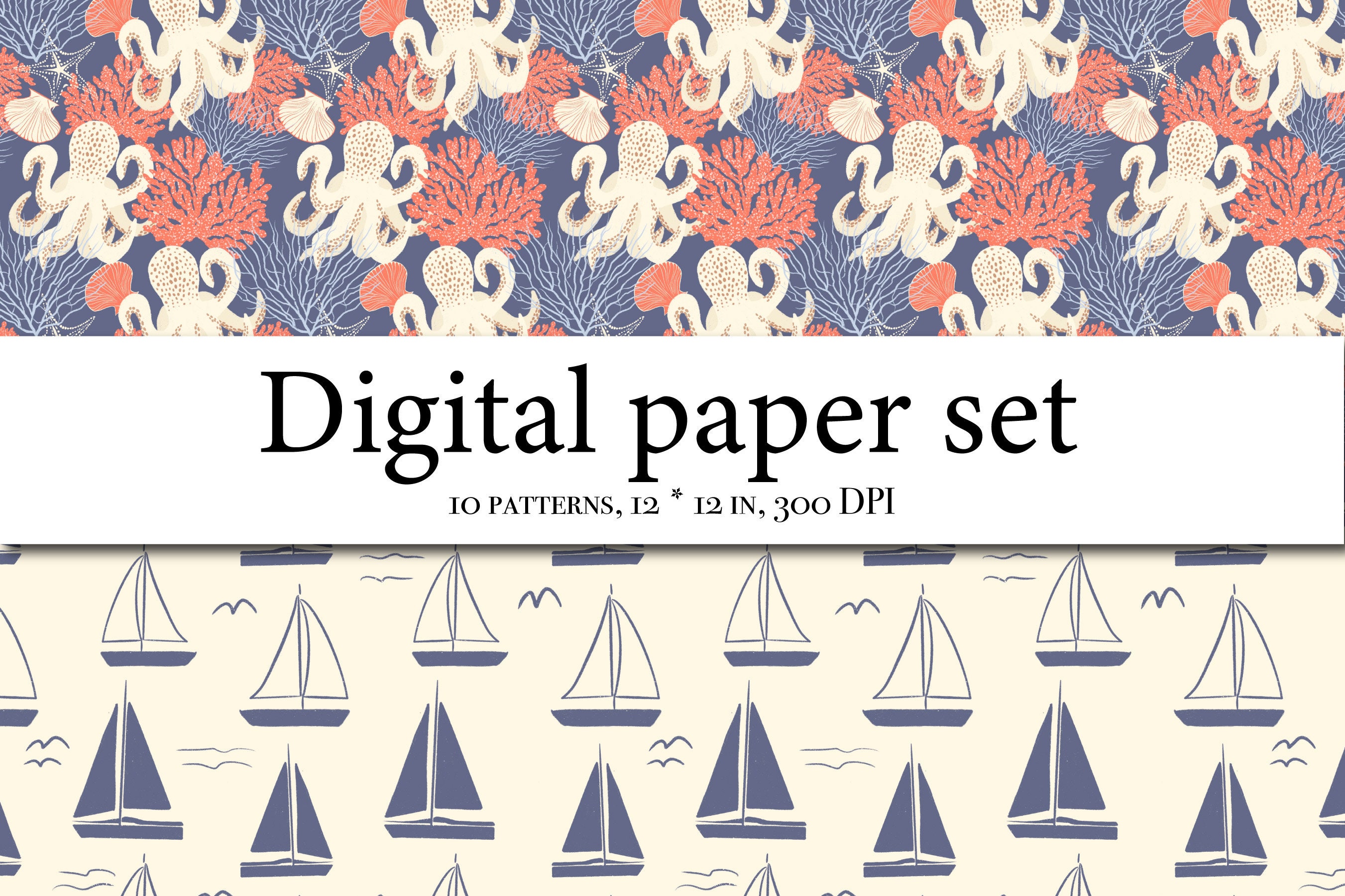 Sea Digital Paper-underwater Ocean Octopus Digital Paper Corals ...