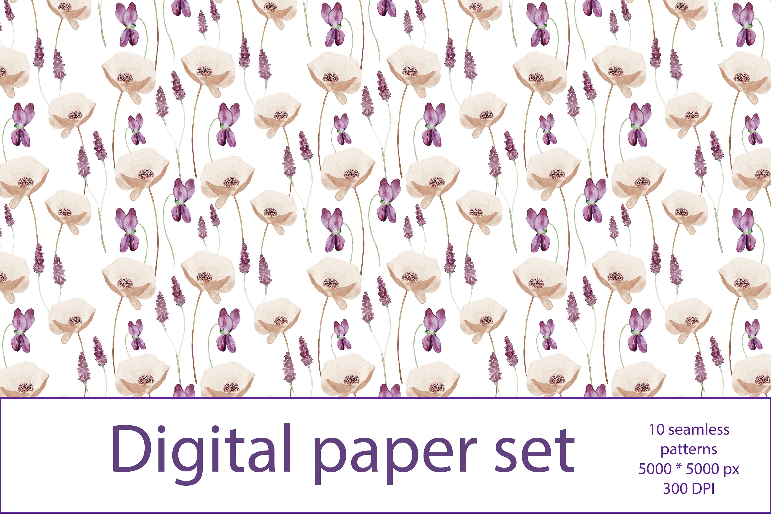 Patterns Clipart With Flowers Digital Paper Set Watercolor Flowers - Etsy