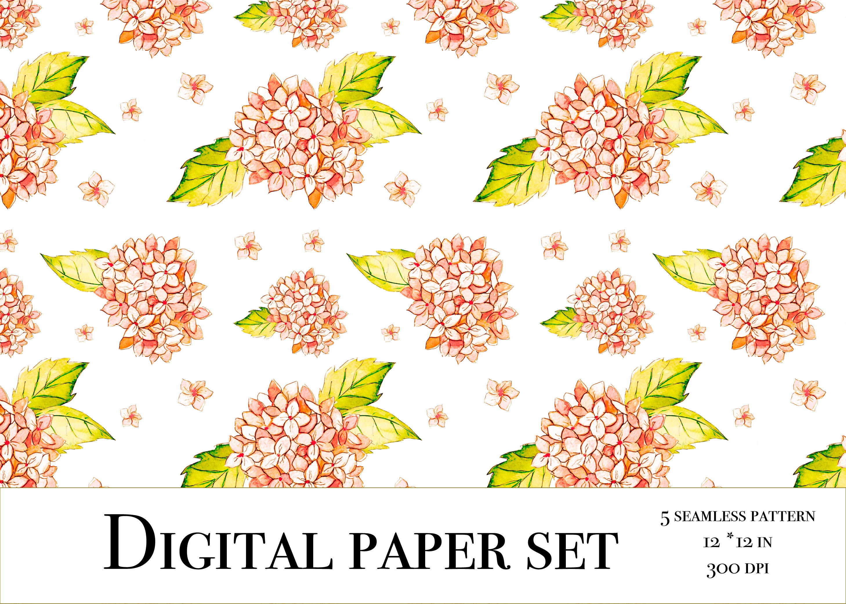 Watercolor Digital Paper Pack, Hydrangea Scrapbook, Hydrangea Seamless ...