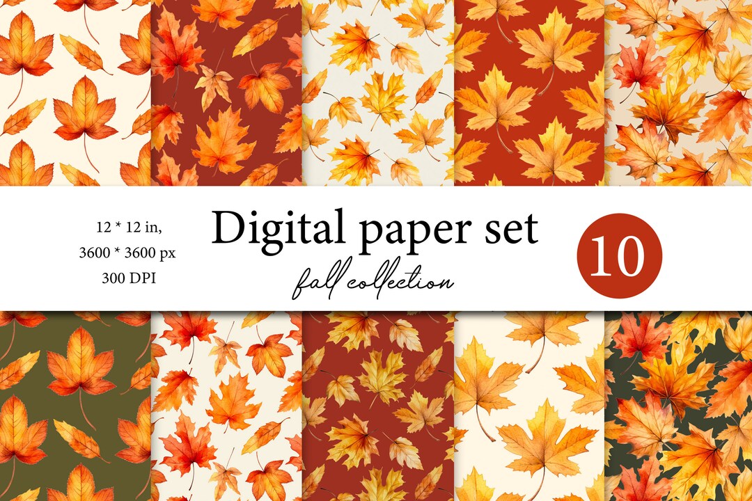 Watercolor Fall Leaves Digital Paper - Autumn Pattern - Rustic ...