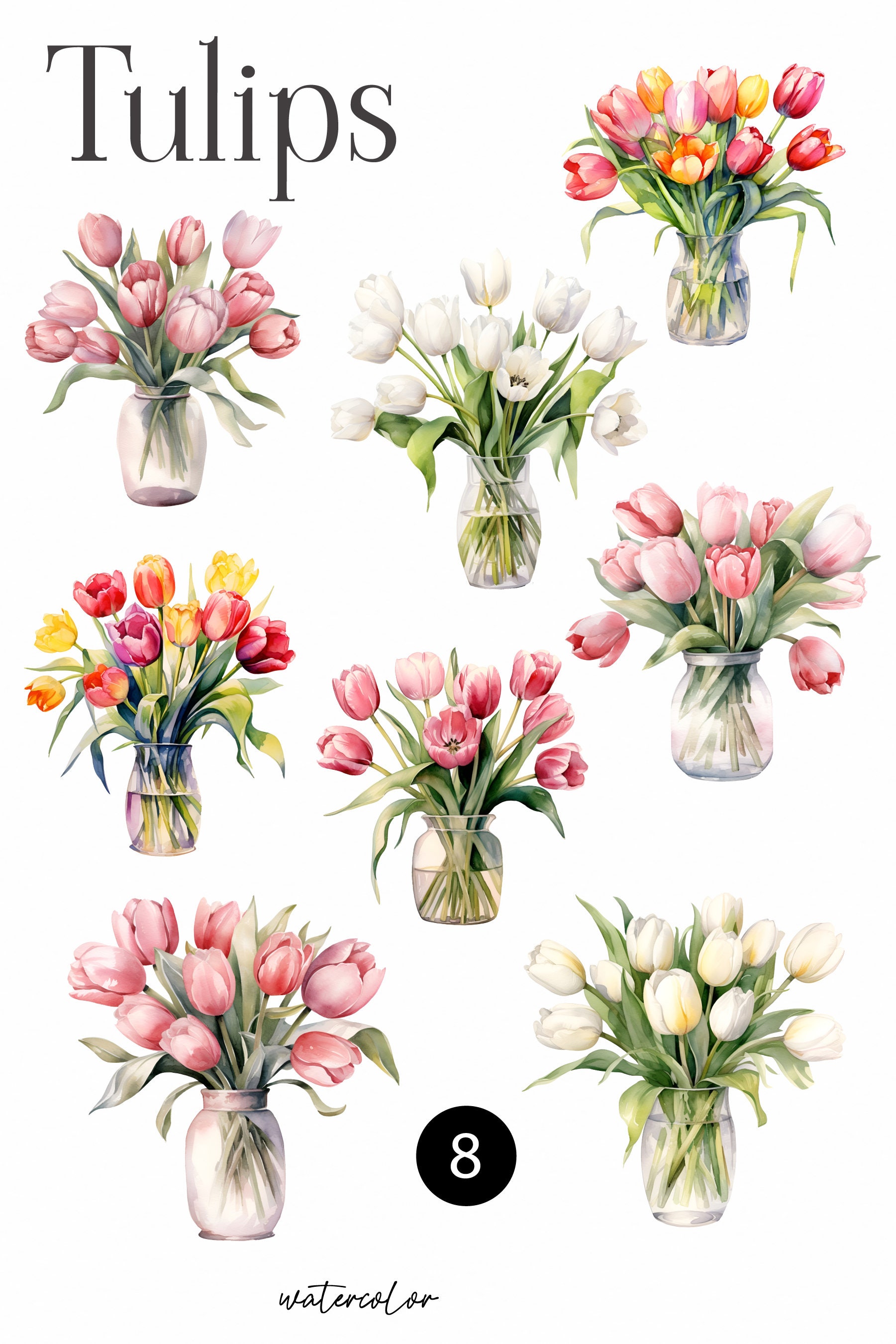 Watercolor Tulips Clipart Watercolor Floral Clipart Png Watercolor ...